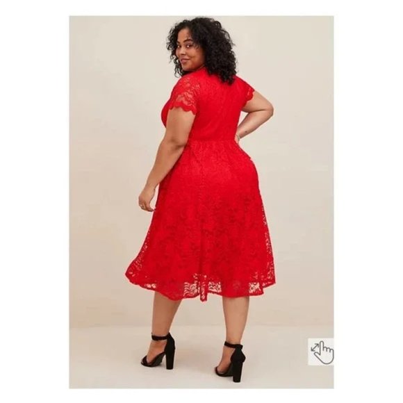 torrid | Dresses | New Torrid Red Lace Short Sleeve Midi Dress Sz4 ...